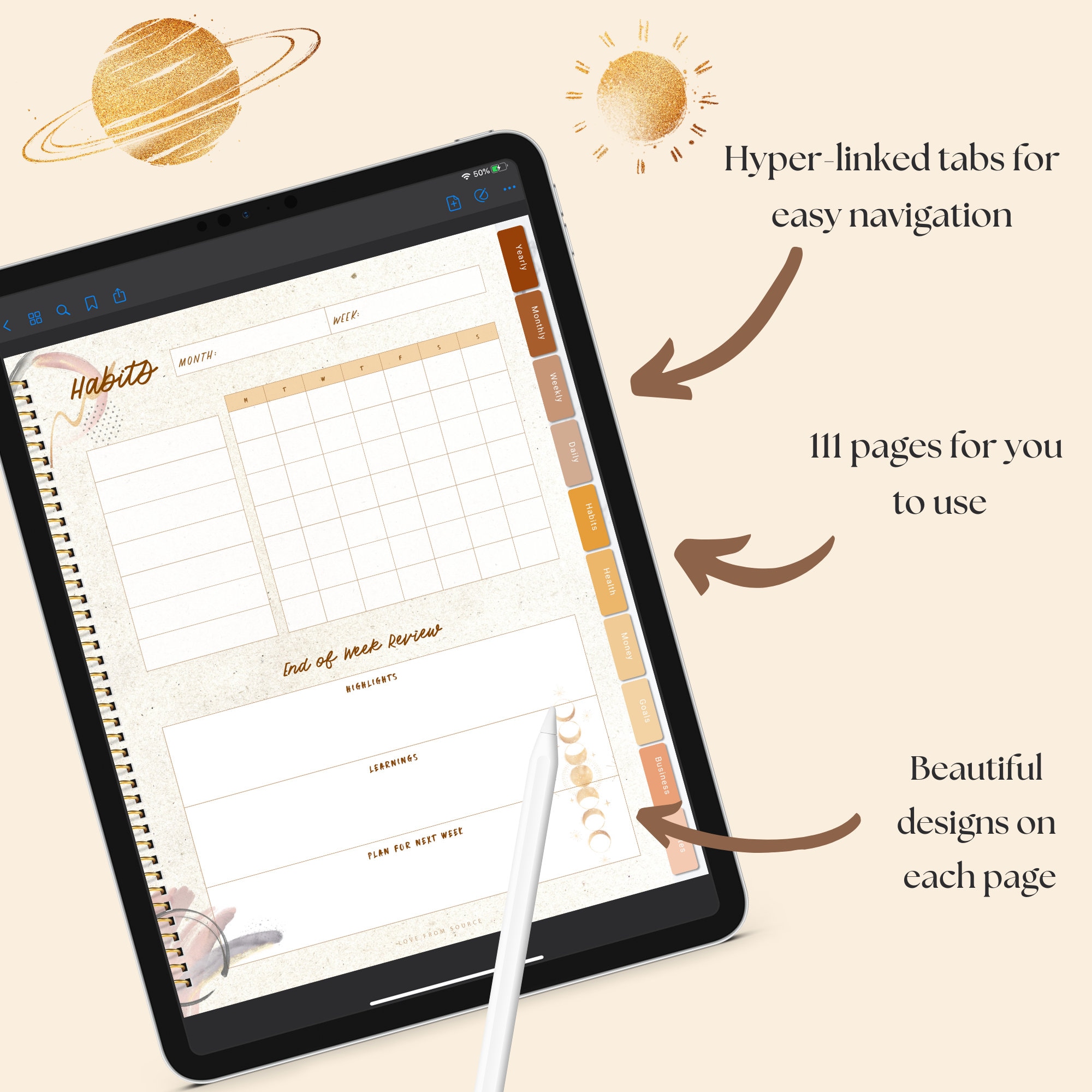 Planets Digital Planner, Celestial Theme, Witchy Planner, Undated ...