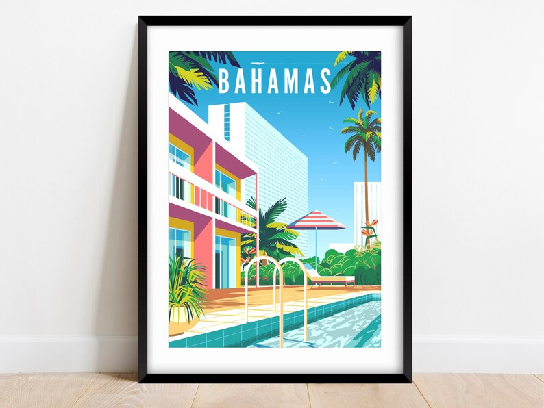 Modern Nassau Bahamas Travel Poster Vector Wall Art Print for Home ...