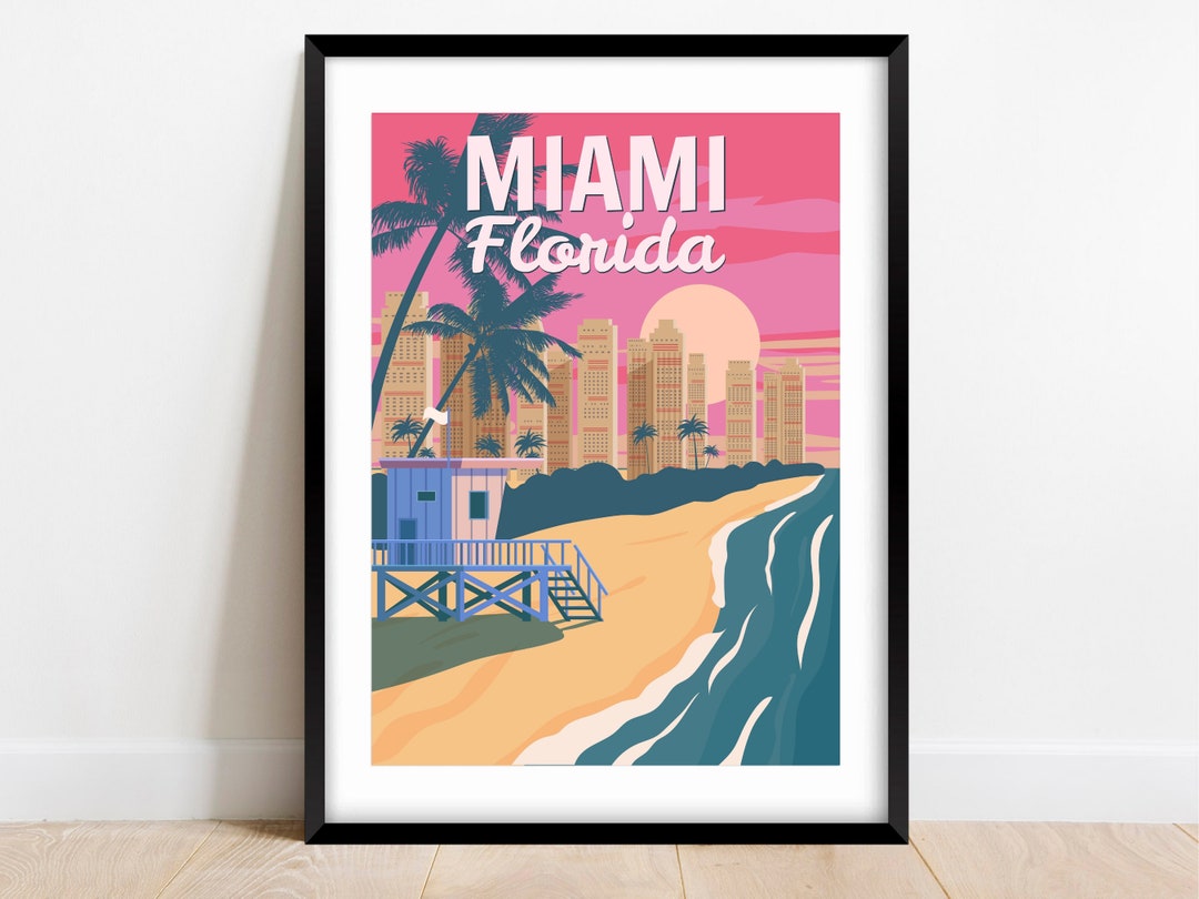 Modern Miami Florida USA Travel Poster Vector Wall Art Print for Home ...