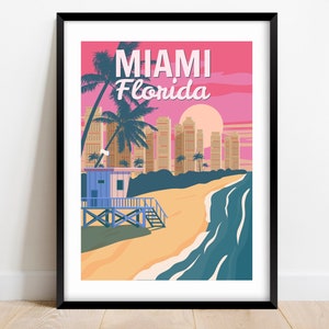 Modern Miami Florida USA Travel Poster Vector Wall Art Print for Home ...