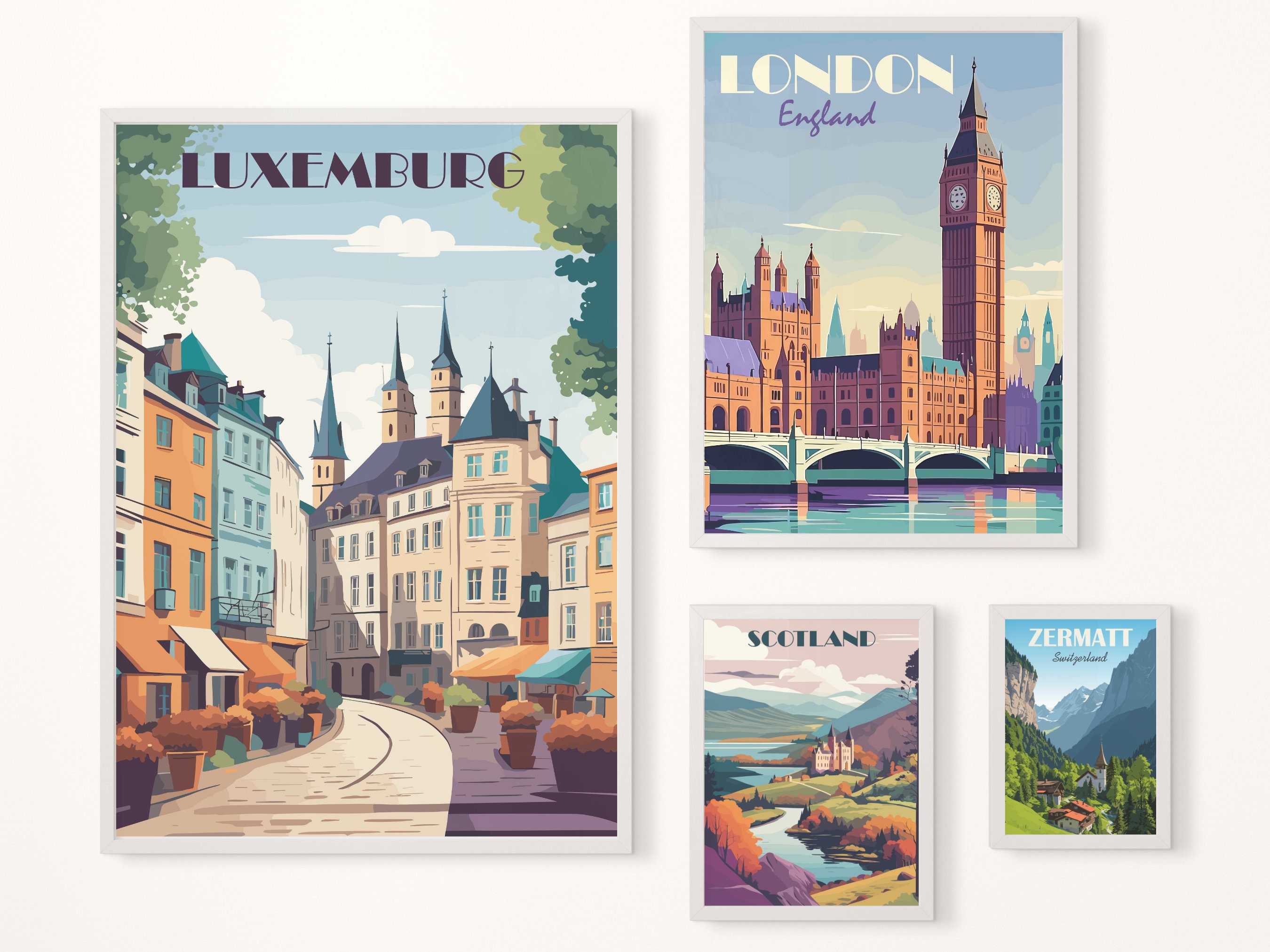 Vintage Luxembourg Europe Travel Poster Retro Wall Art Print for Home ...