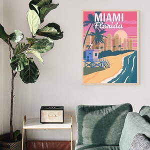 Modern Miami Florida USA Travel Poster Vector Wall Art Print for Home ...