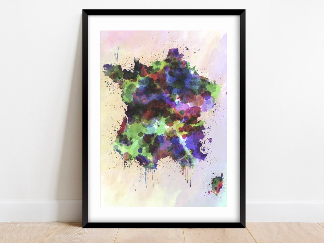 France Europe Watercolor Map Poster Splash Style Wall Art Print for ...