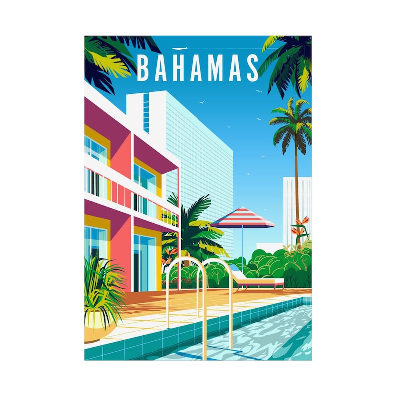 Modern Nassau Bahamas Travel Poster Vector Wall Art Print for Home ...