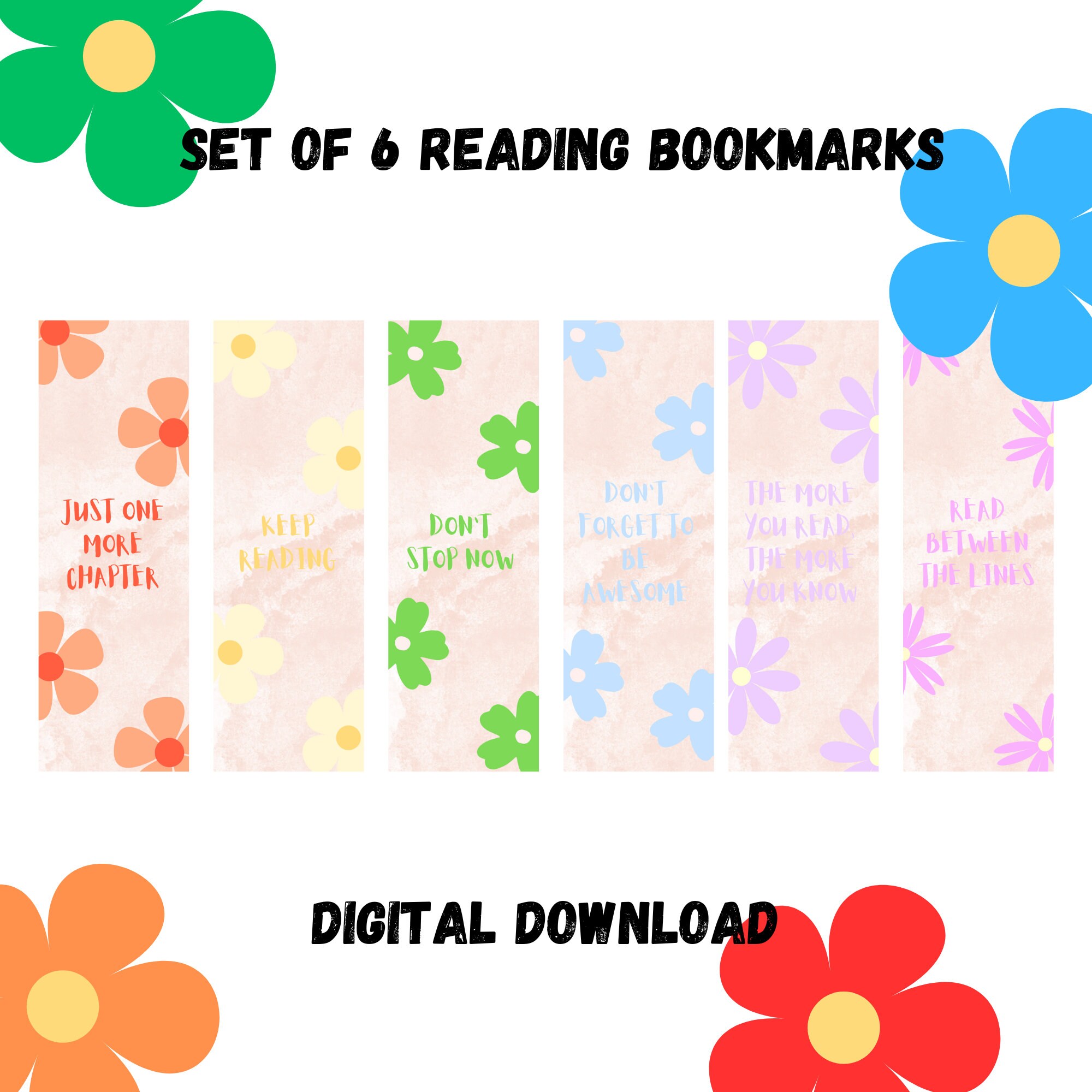 Colorful Flower Digital Bookmark Printable | Floral Bookmark Design ...