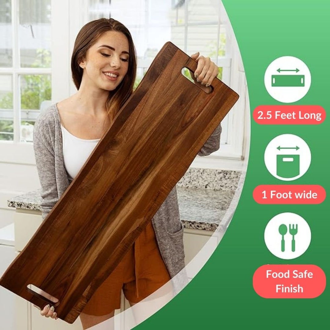 Large Acacia Serving Board With Handles, 31.5 X 12 2.5ft Charcuterie ...