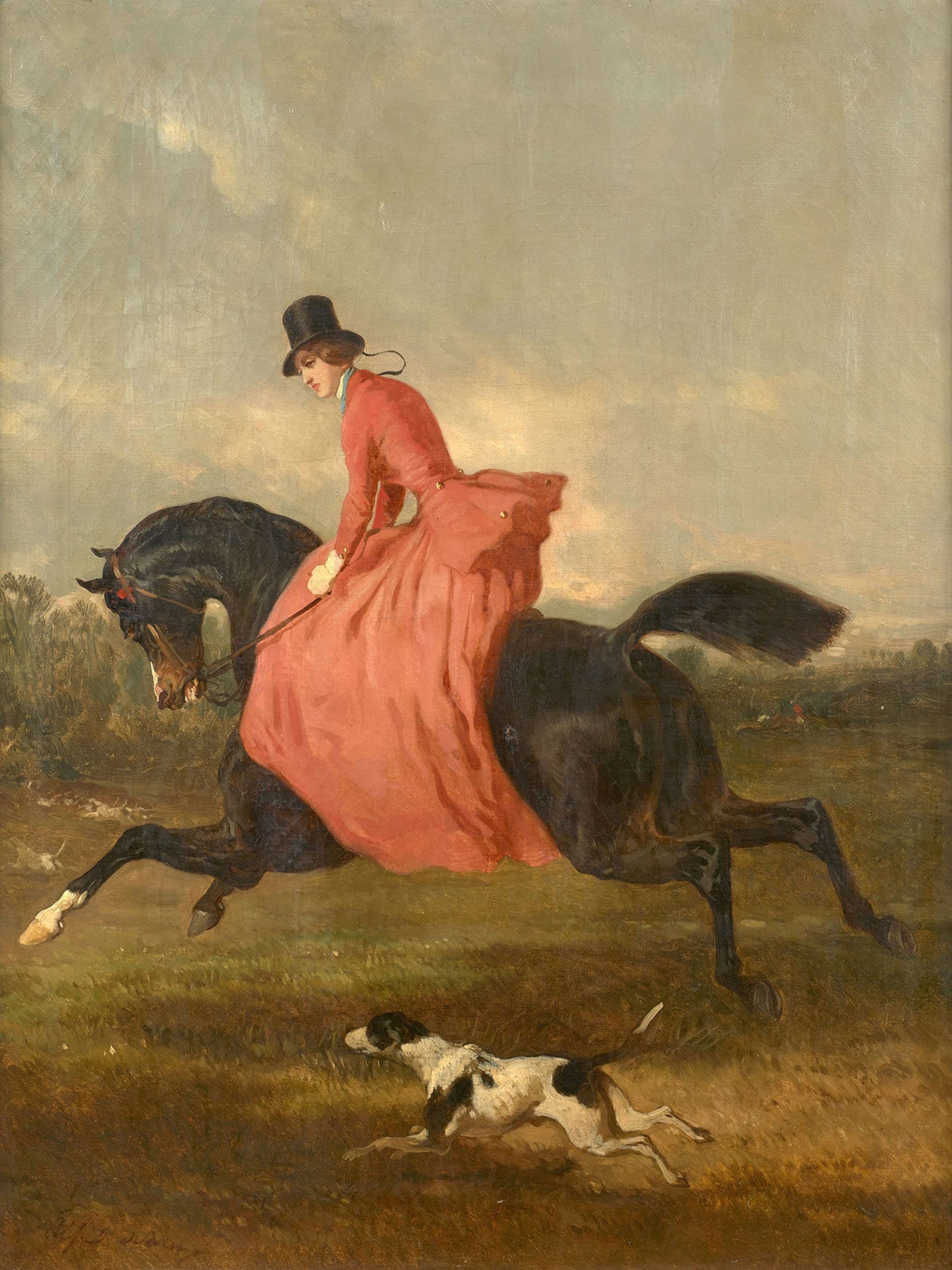Elegant Woman Riding a Horse, Vintage Horse Painting, Digital Download ...