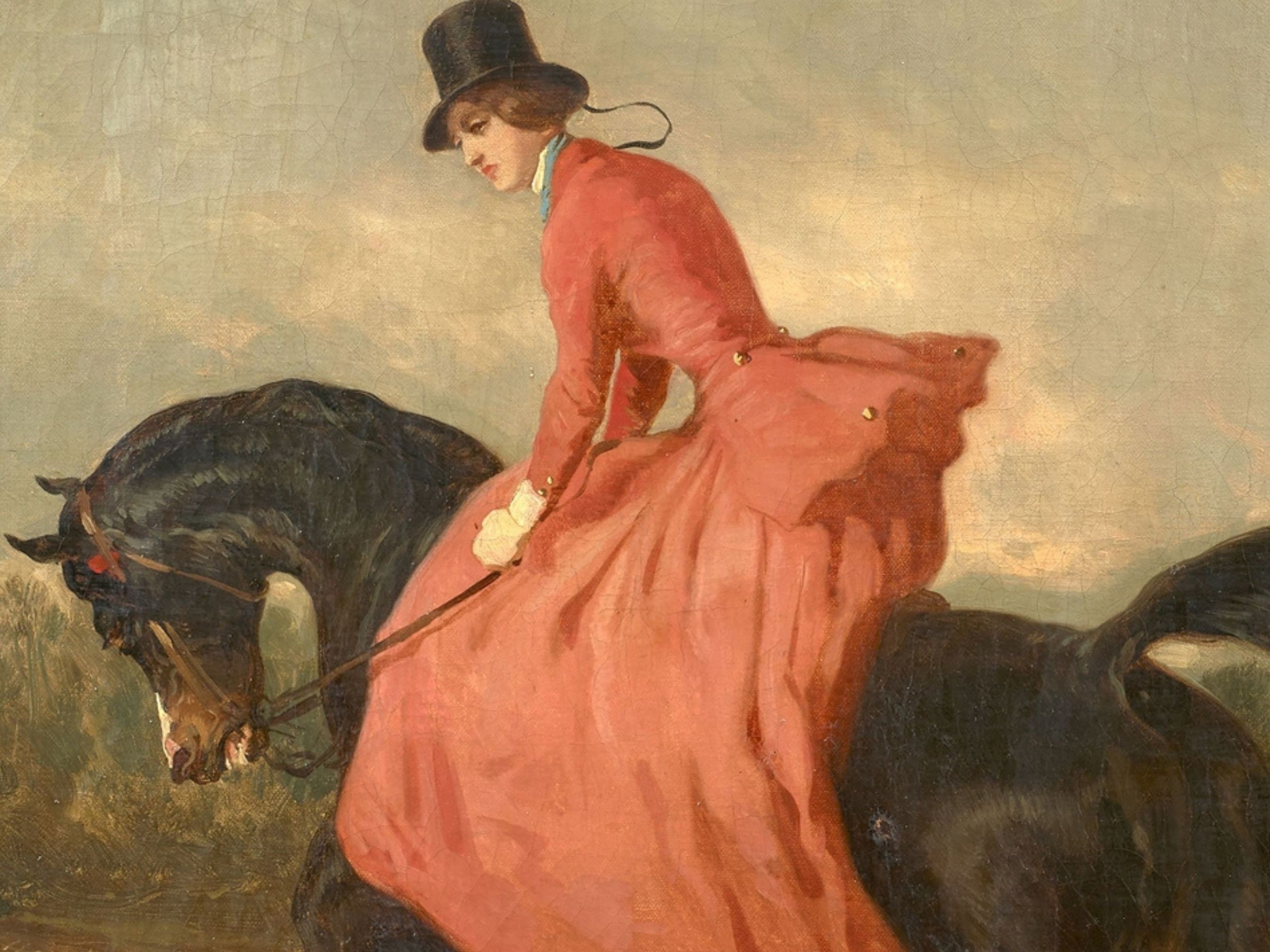 Elegant Woman Riding a Horse, Vintage Horse Painting, Digital Download ...