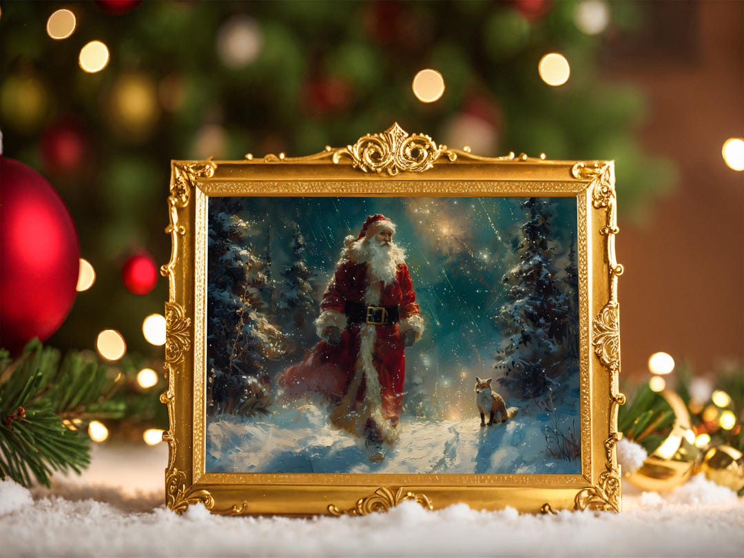 Majestic Santa Claus in Moonlit Snow - Vintage Christmas Wall Art ...