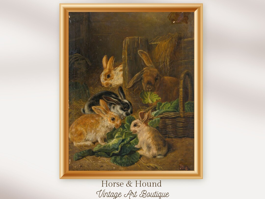 Spring Bunny Rabbits, Spring Decor, Printable Wall Art, Vintage Easter ...