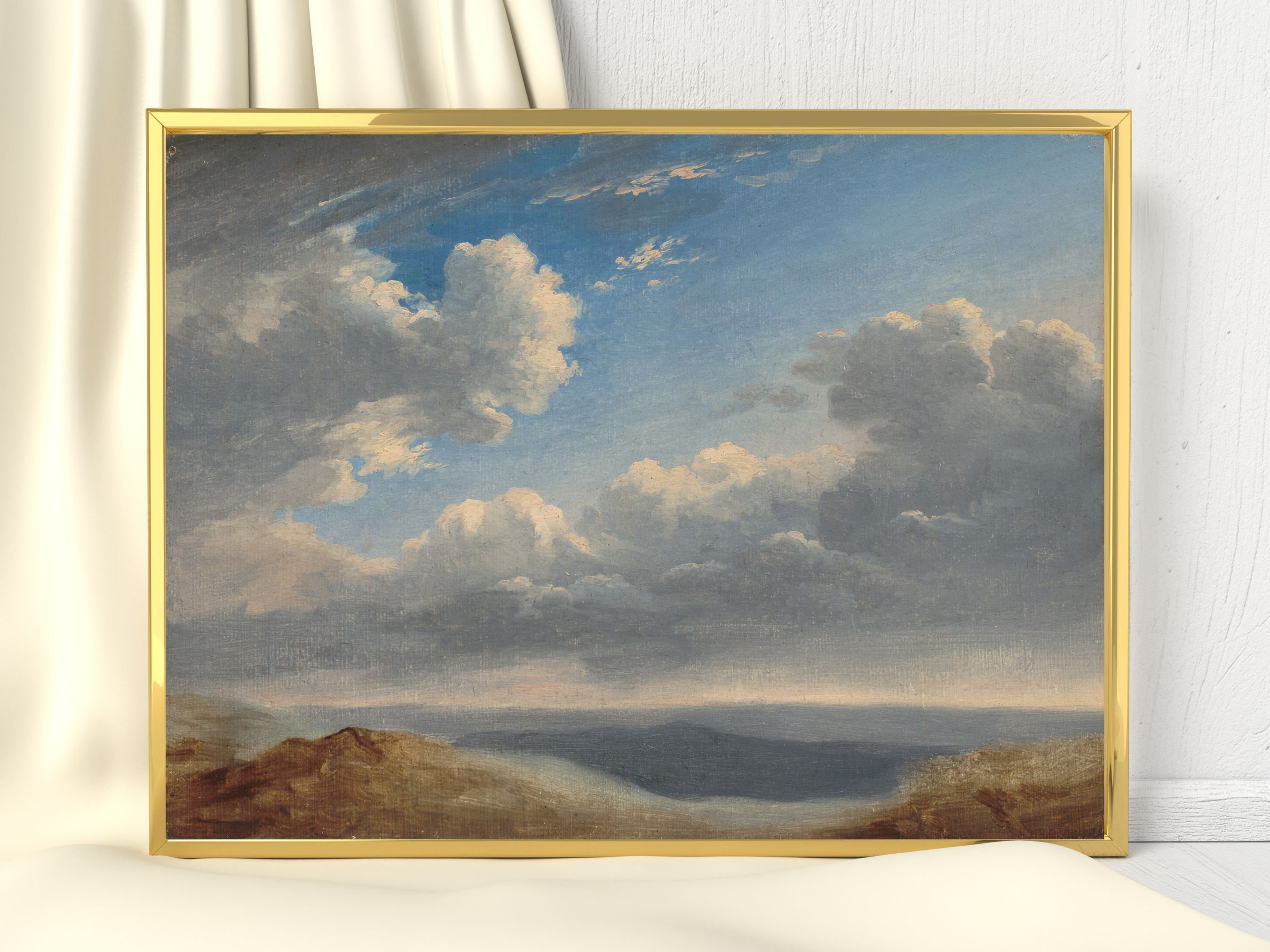 Vintage Cloud Painting, Neutral Cloud Painting, Printable Art Download ...