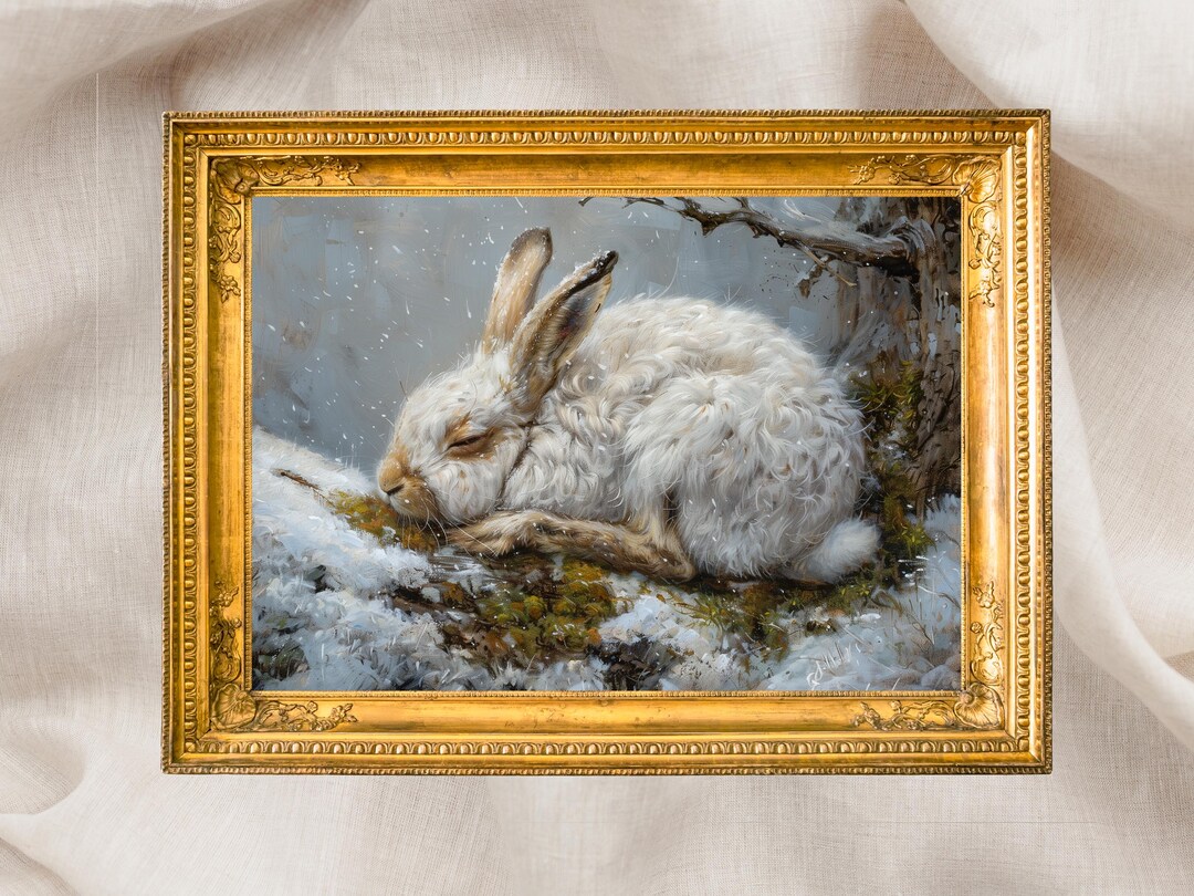 Winter Arctic Hare Painting - Rustic Woodland Art, Cozy Neutral Decor ...