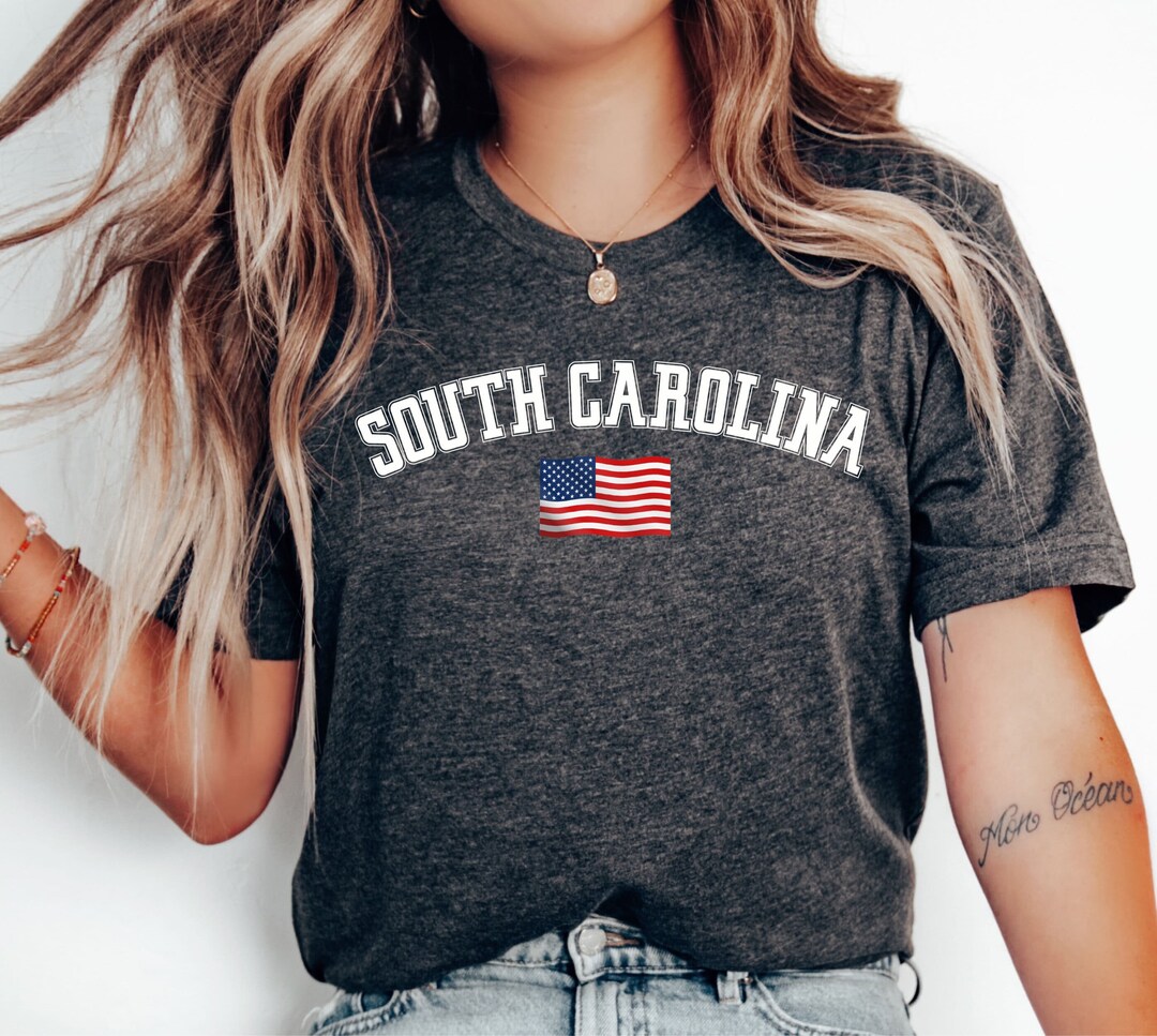 SOUTH CAROLINA State T-shirt, USA Flag Graphic Tee, Crew Neck Top ...
