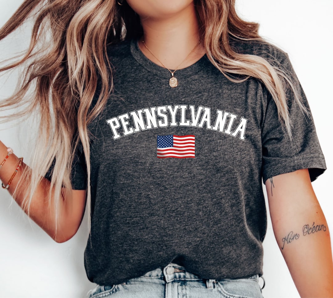 PENNSYLVANIA State T-shirt, USA Flag Graphic Tee, Crew Neck Top ...