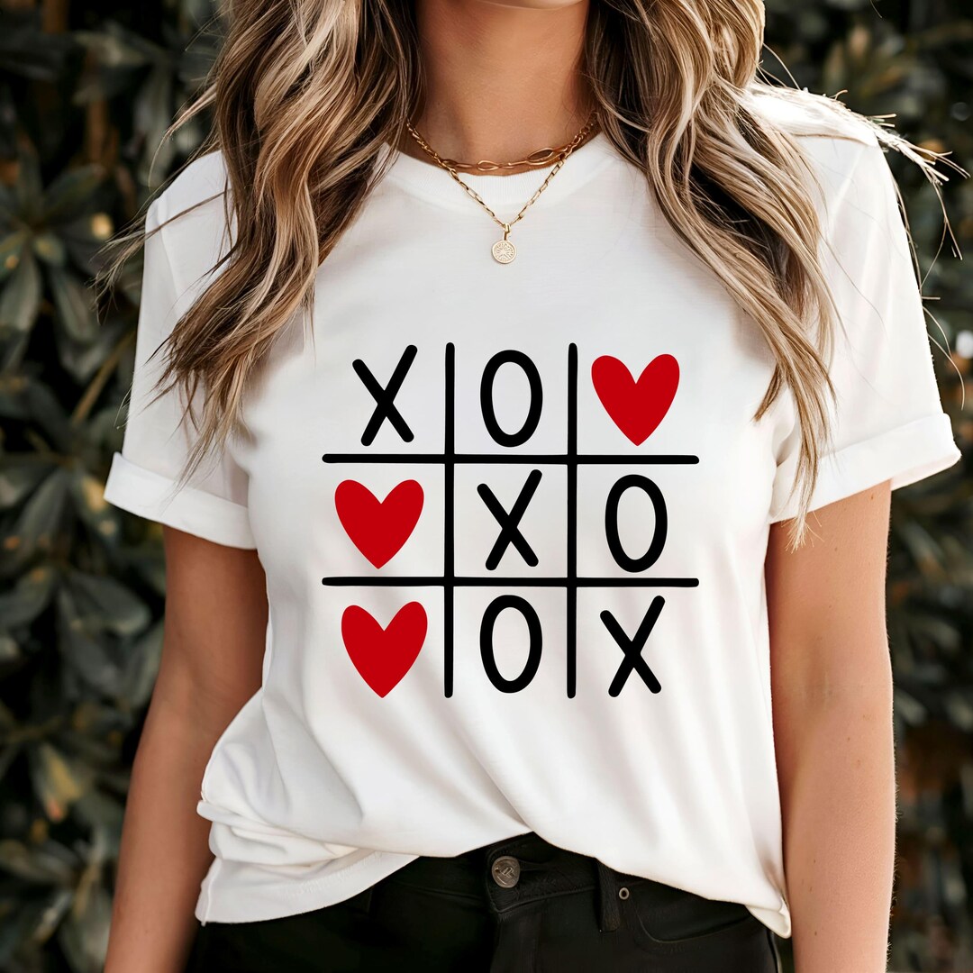Tic Tac Toe Heart T-shirt, Cute Valentine's Day Gift, Black X Red Love ...