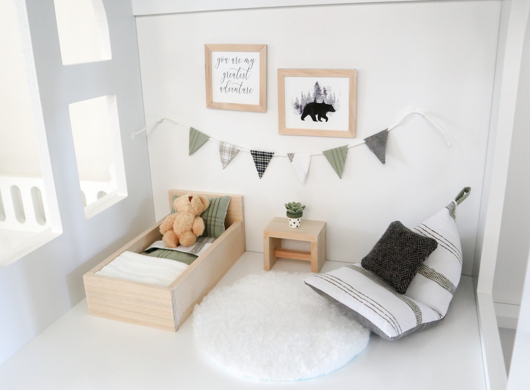 Miniature Bedroom Bundle for 5" Mice, Boys Small Mice Bedroom Bundle ...
