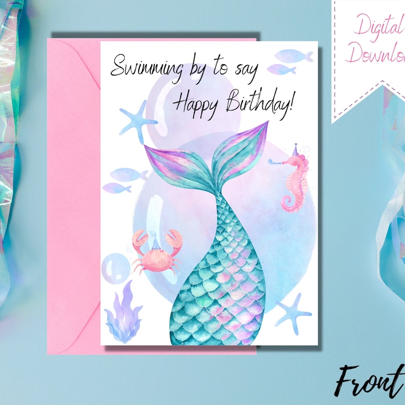 Mermaid Happy Birthday Cards - Etsy