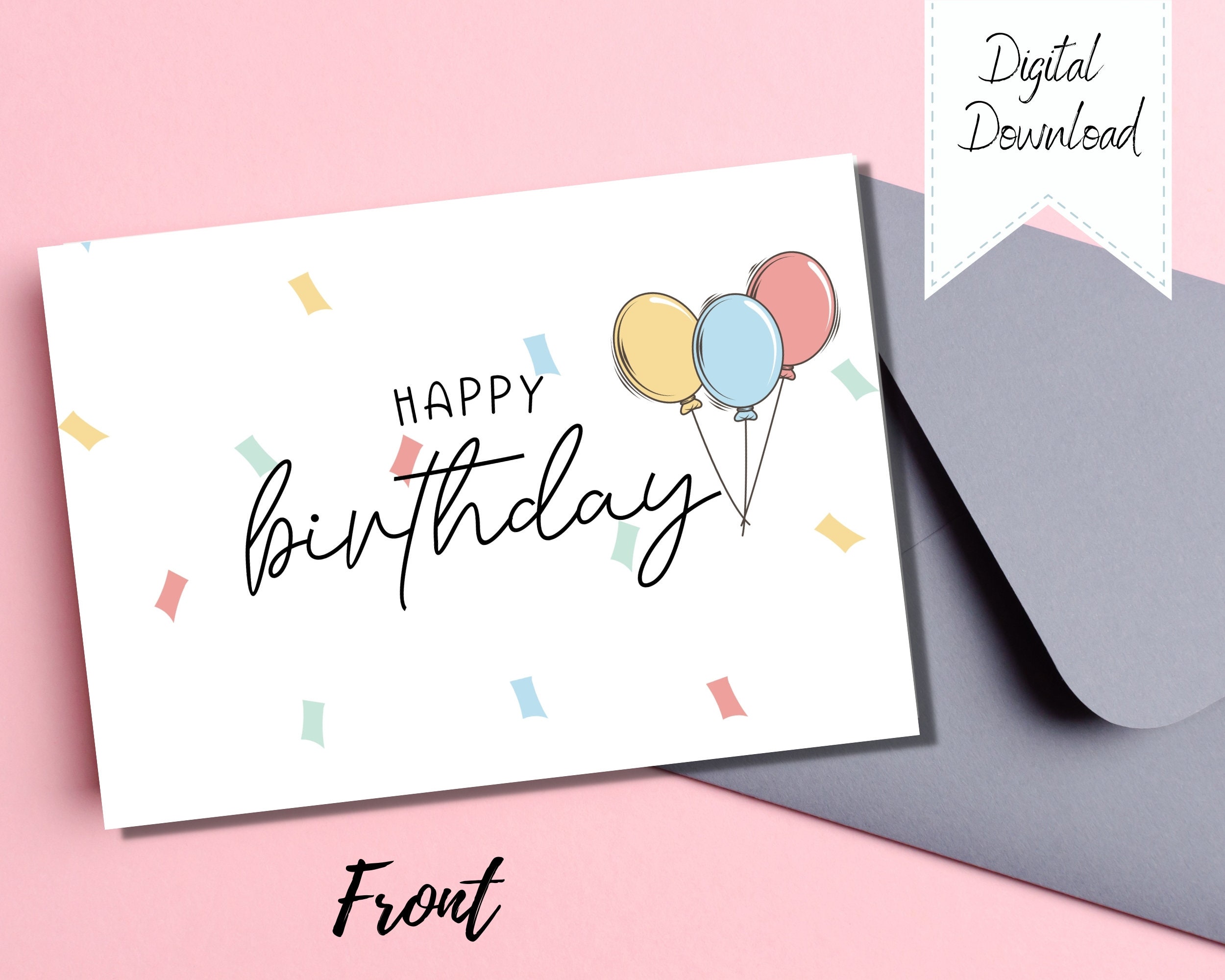 Happy Birthday Card, Minimal Design, Digital Download, Digital ...