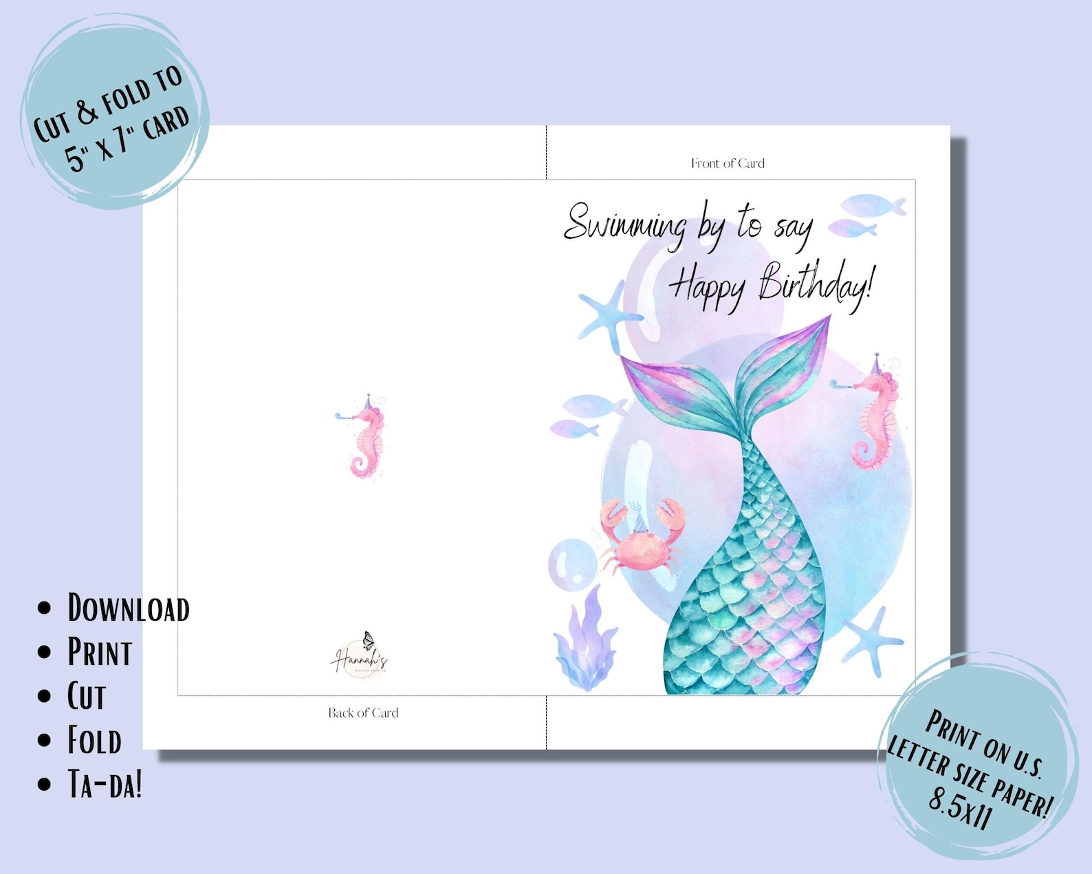 Mermaid Happy Birthday Card Mermaid Birthday Digital Download - Etsy