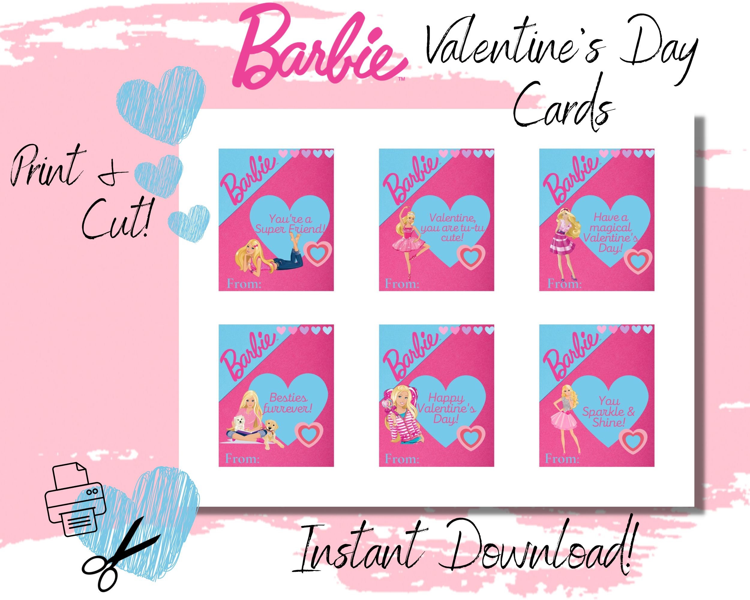 Barbie Valentines Day Card Digital Download Printable Etsy