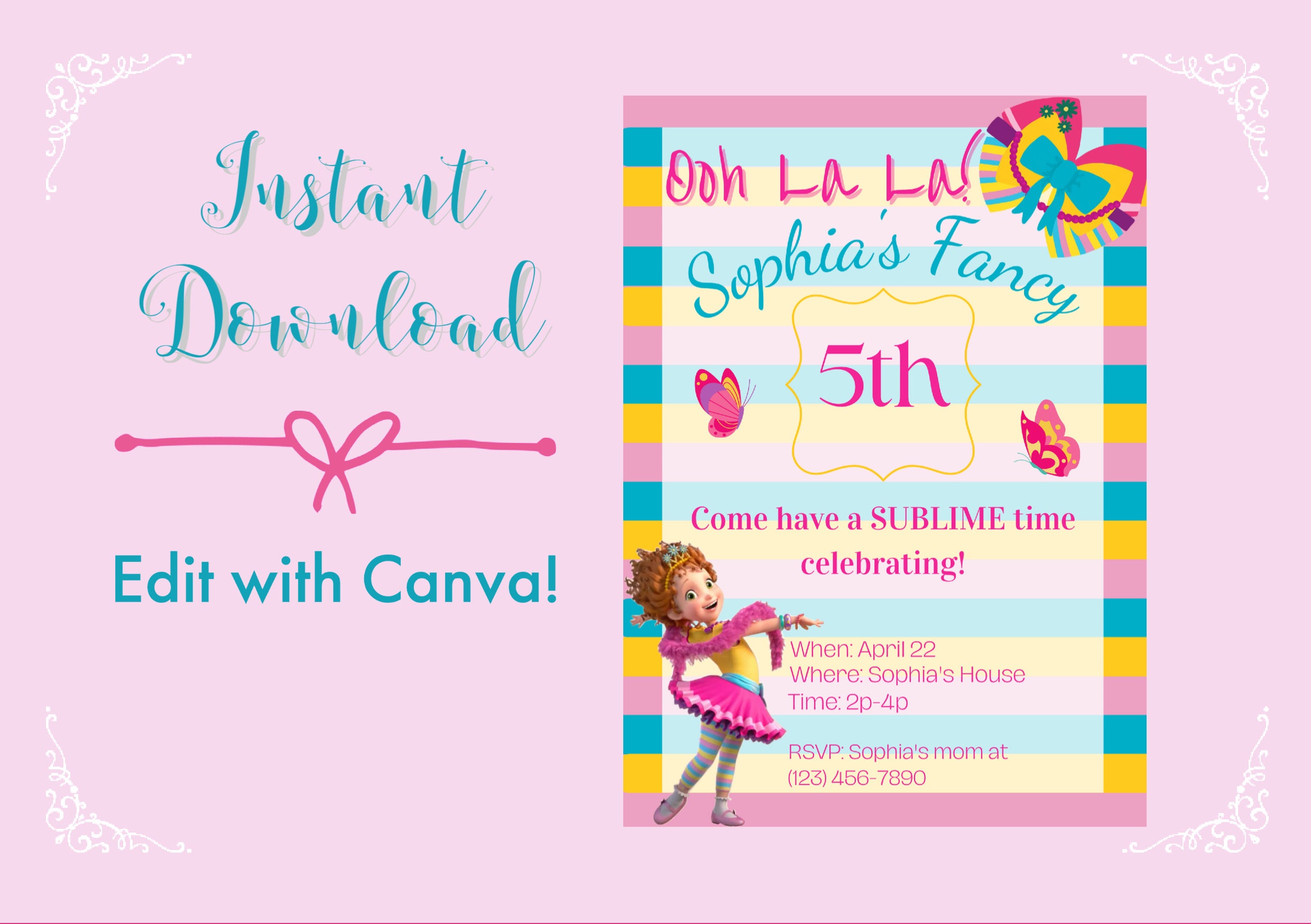 Fancy Nancy Birthday Invite | Digital Template Instant Download | Any ...