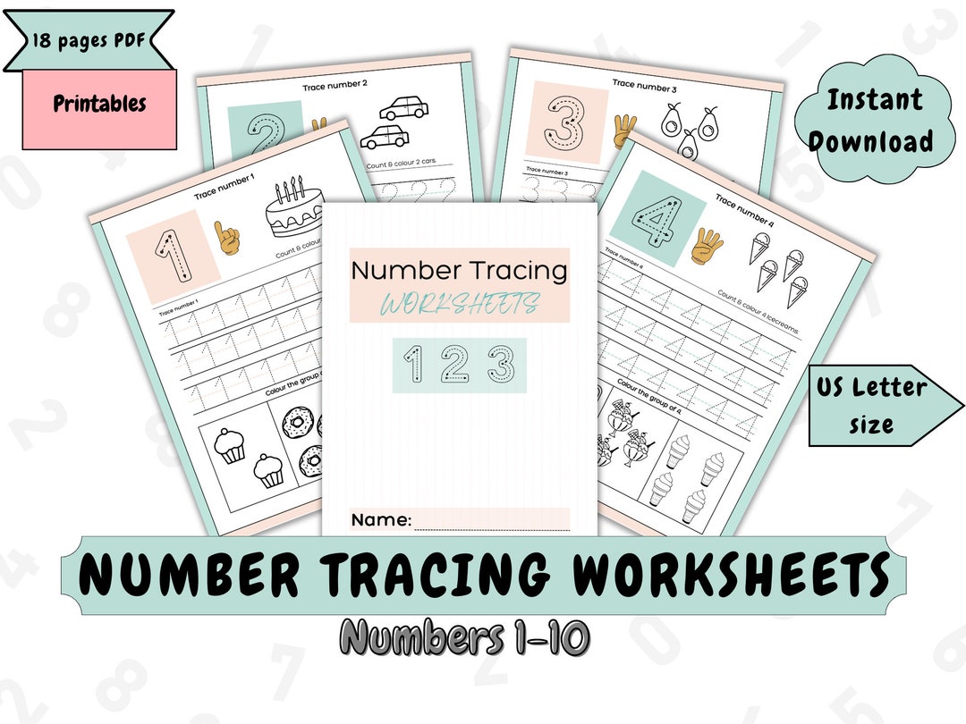 1-10 Number Tracing Worksheets, Preschool Worksheet Printables ...