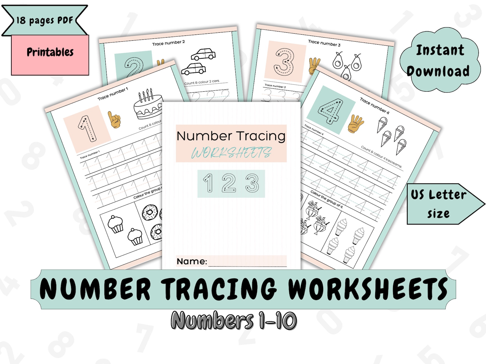 1-10 Number Tracing Worksheets, Preschool Worksheet Printables ...