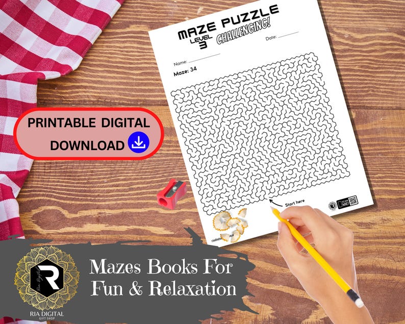 Maze Puzzle Book With Challenging Level 3 Mazes Book for Adult and ...