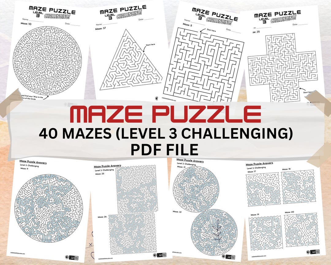 Maze Puzzle Book With Challenging Level 3 Mazes Book for Adult and ...
