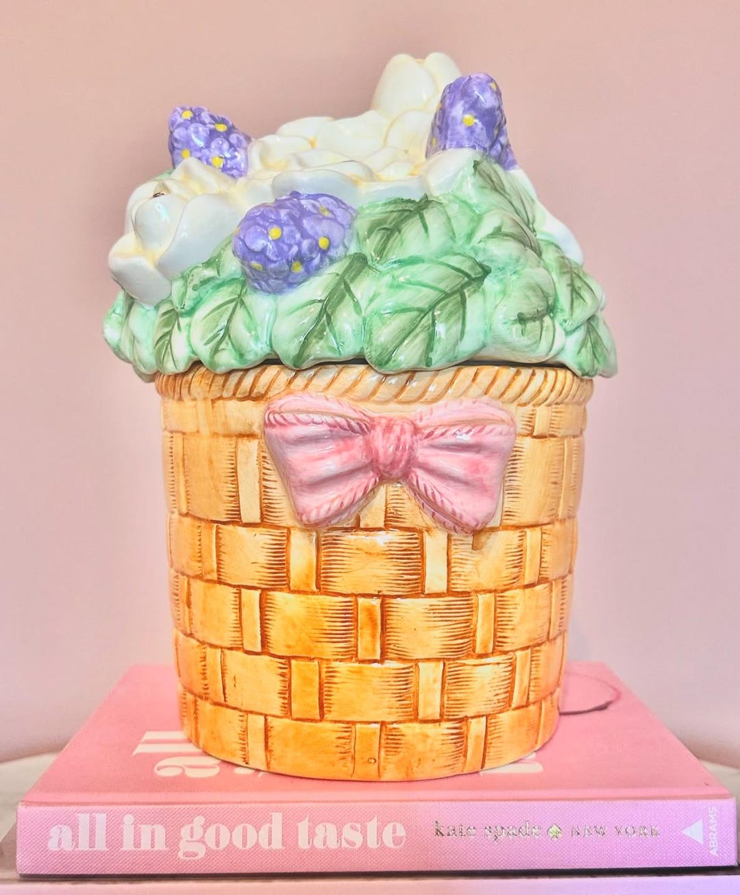 Adorable Magnolia & Hyacinth Cookie Jar With Basket and Bow - Etsy