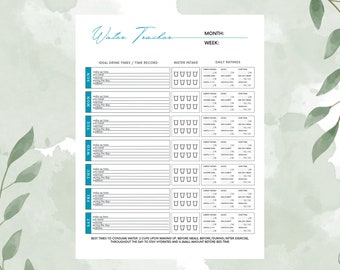 Weekly Water Tracker PDF Printable - Etsy
