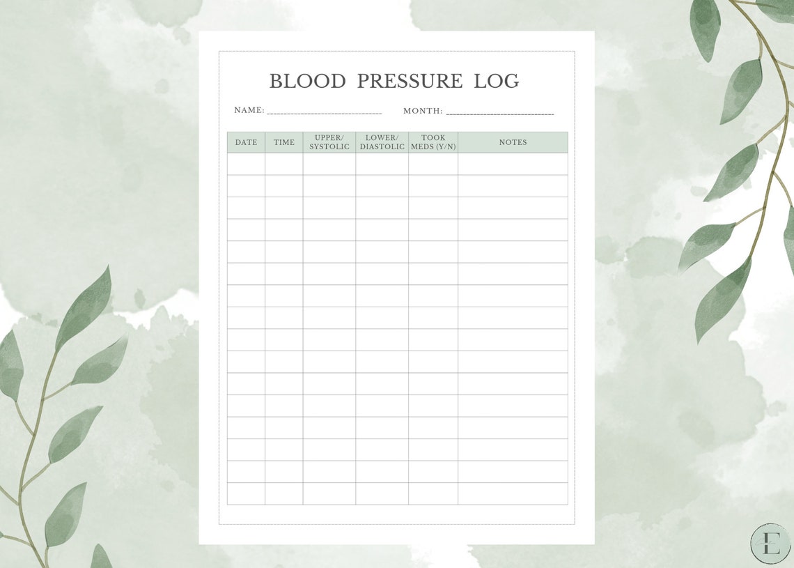 Printable Blood Pressure Log - Etsy