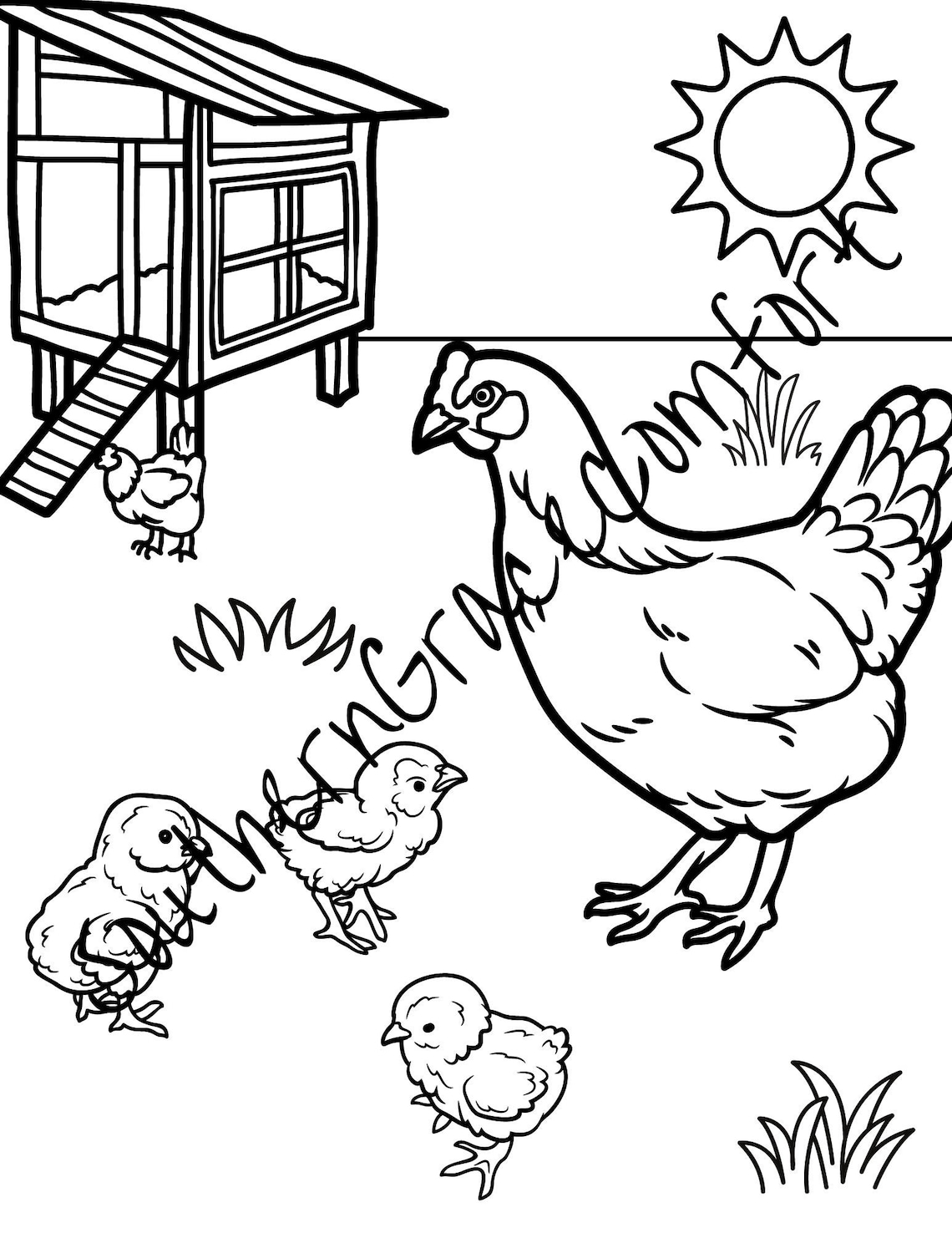 Kids Hen and Chicks Printable Coloring Sheet, Coloring Page - Etsy