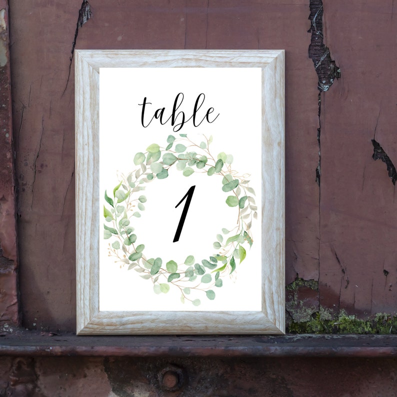 Eucalyptus Wreath Wedding Table Numbers Printable, Table Numbers ...