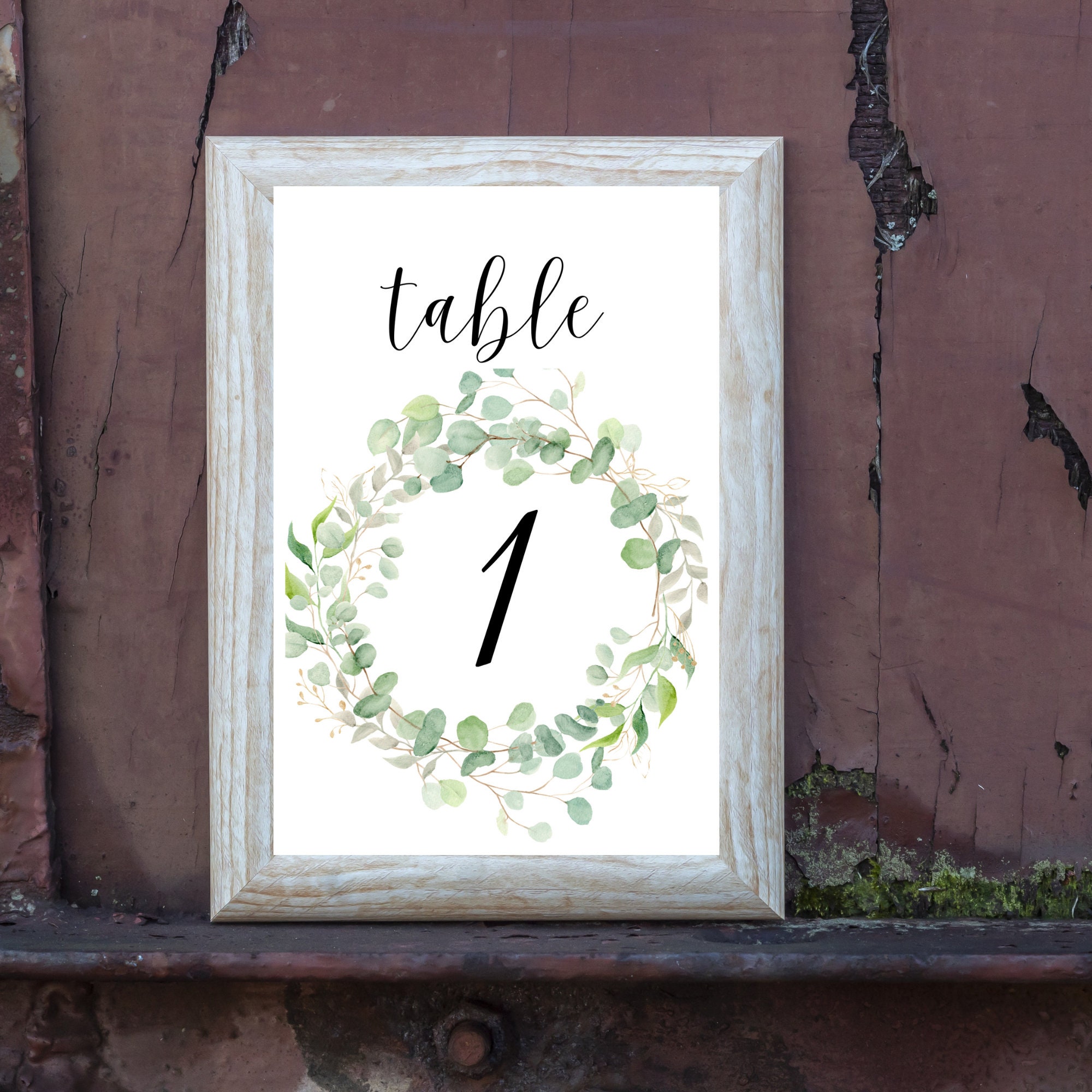 Eucalyptus Wreath Wedding Table Numbers Printable, Table Numbers ...