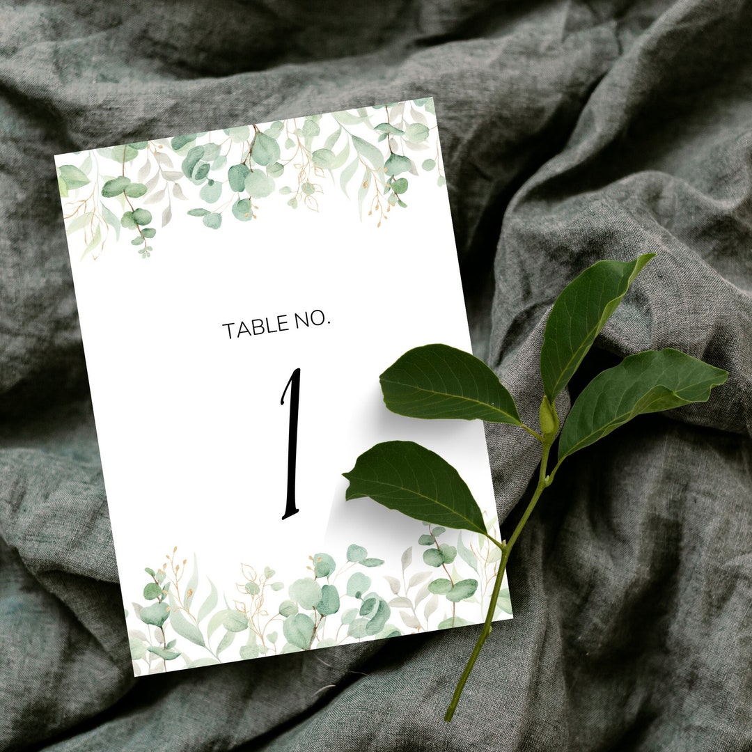 Eucalyptus Greenery Wedding Table Numbers Printable, Table Numbers ...