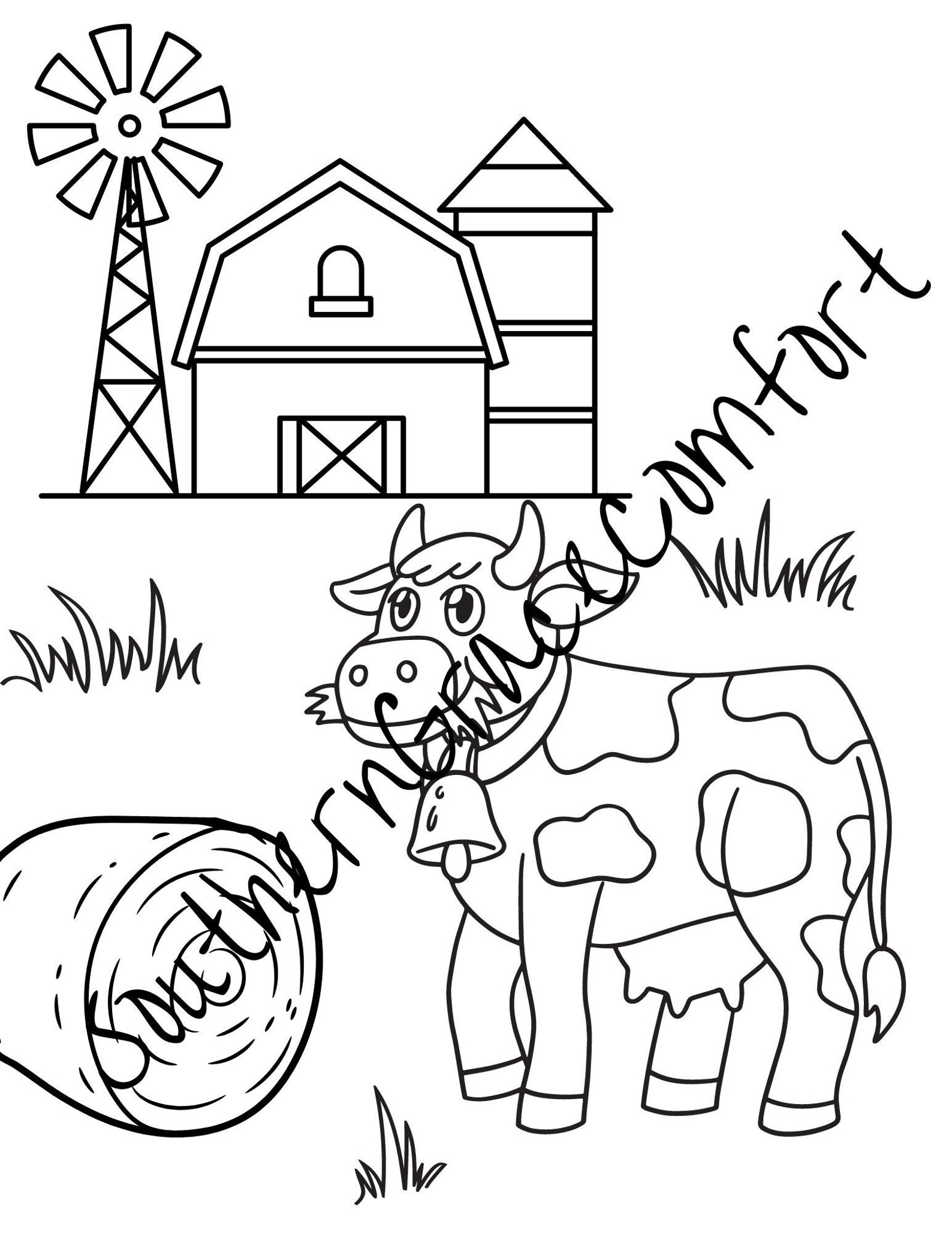 Kid-friendly Farm Printable Coloring Sheet, Cow Coloring Page - Etsy