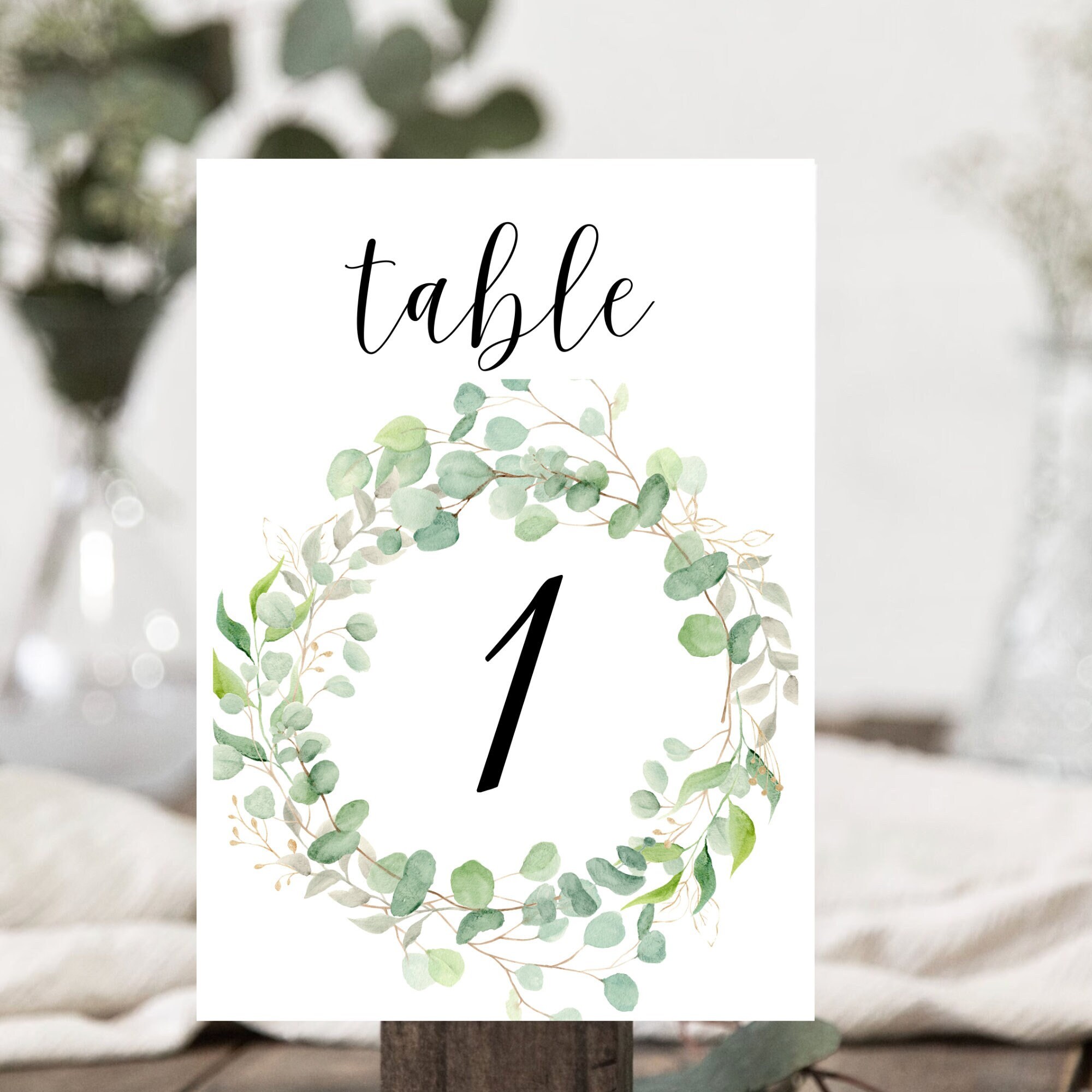 Eucalyptus Wreath Wedding Table Numbers Printable, Table Numbers ...