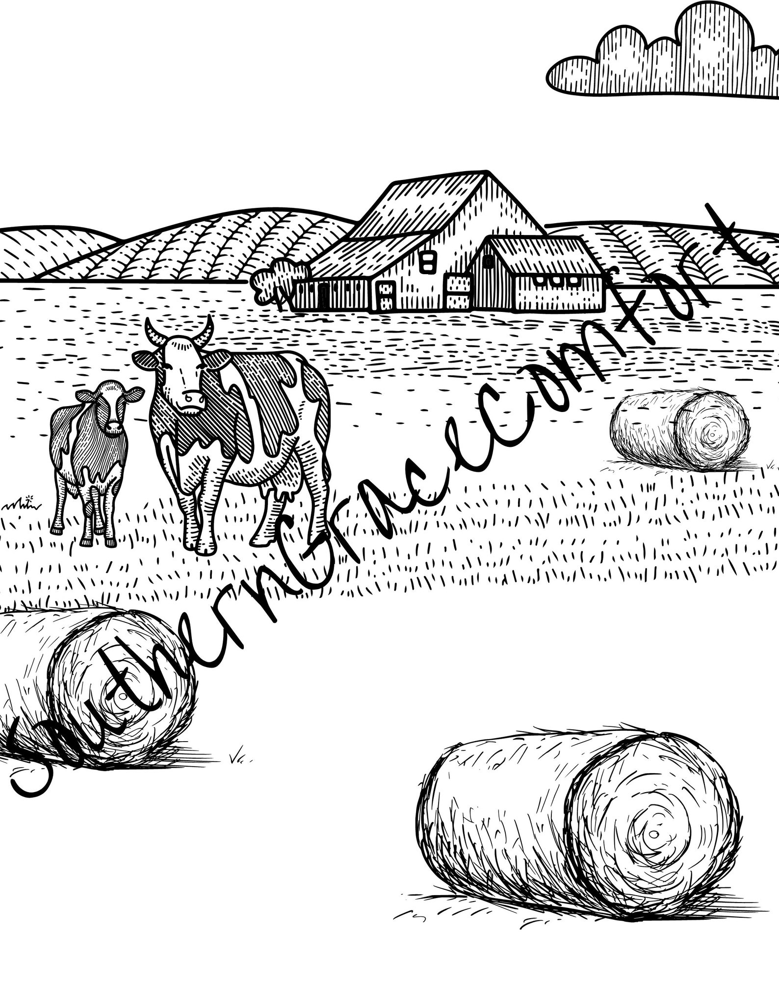 Printable Farm Coloring Sheet, Cow Coloring Page - Etsy