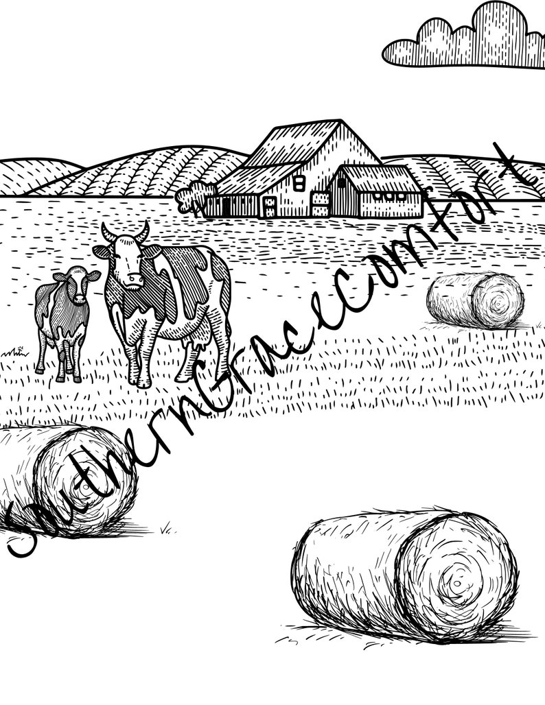 Printable Farm Coloring Sheet, Cow Coloring Page - Etsy