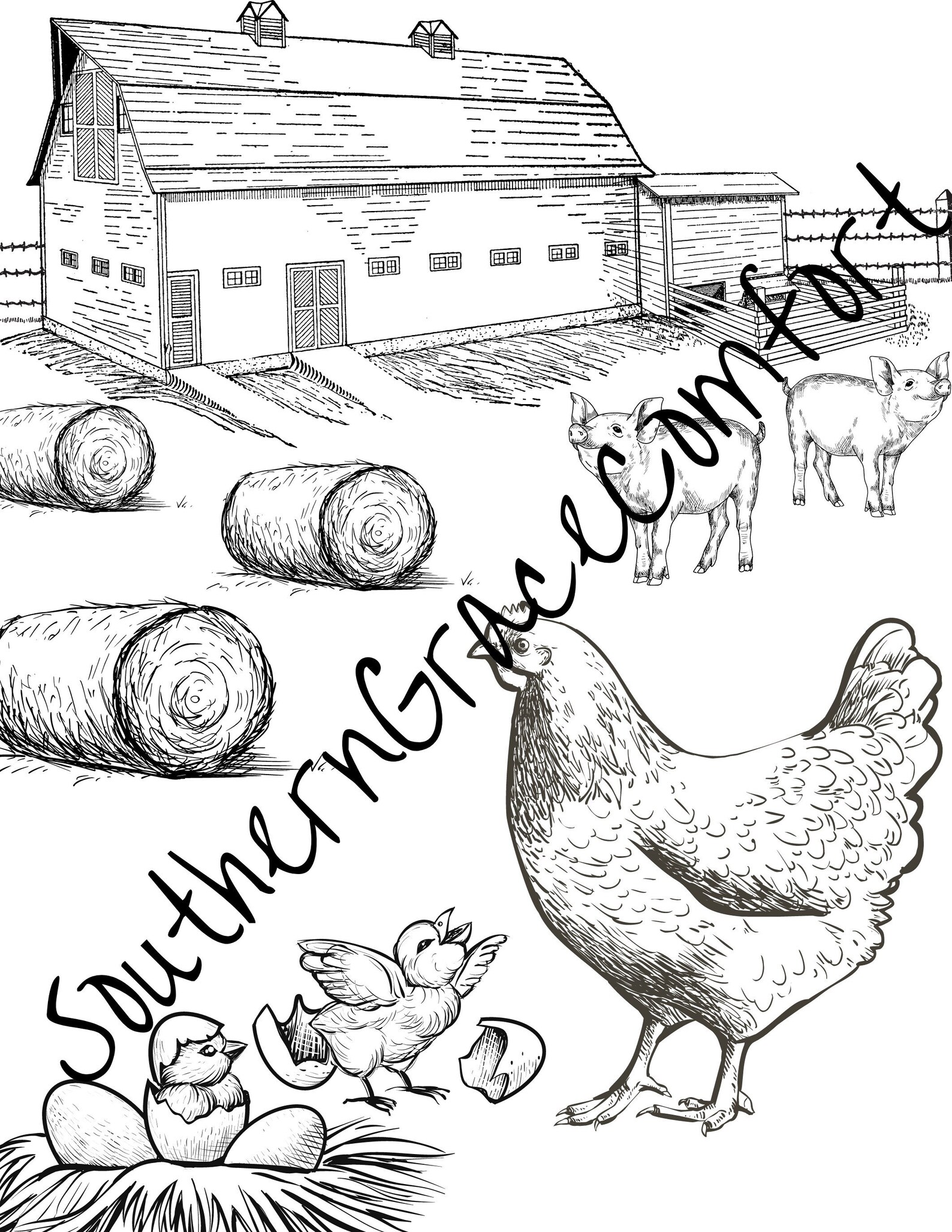 Printable Farm Coloring Sheet, Coloring Page - Etsy