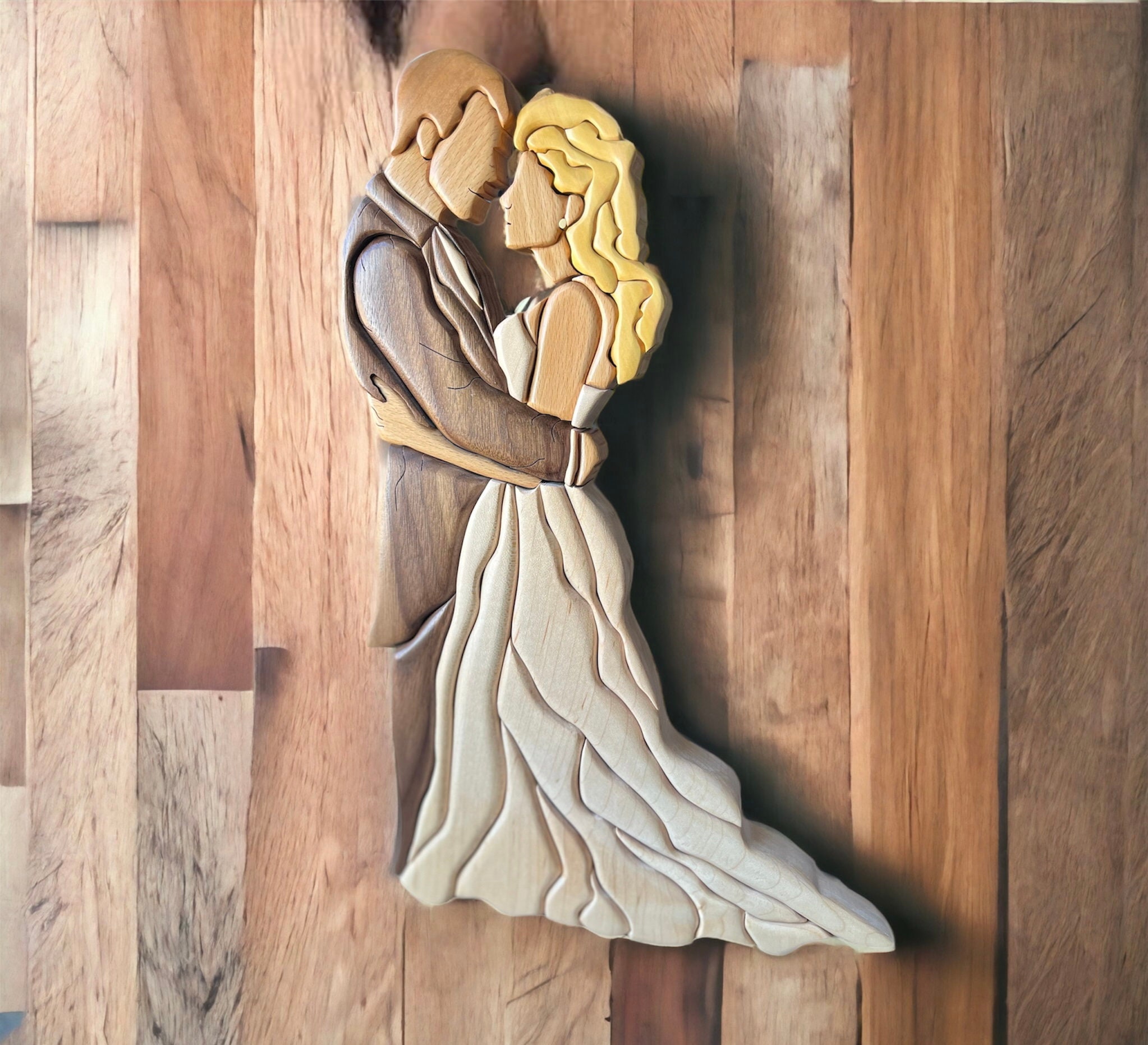 Bride and Groom Intarsia Wall Art - Etsy