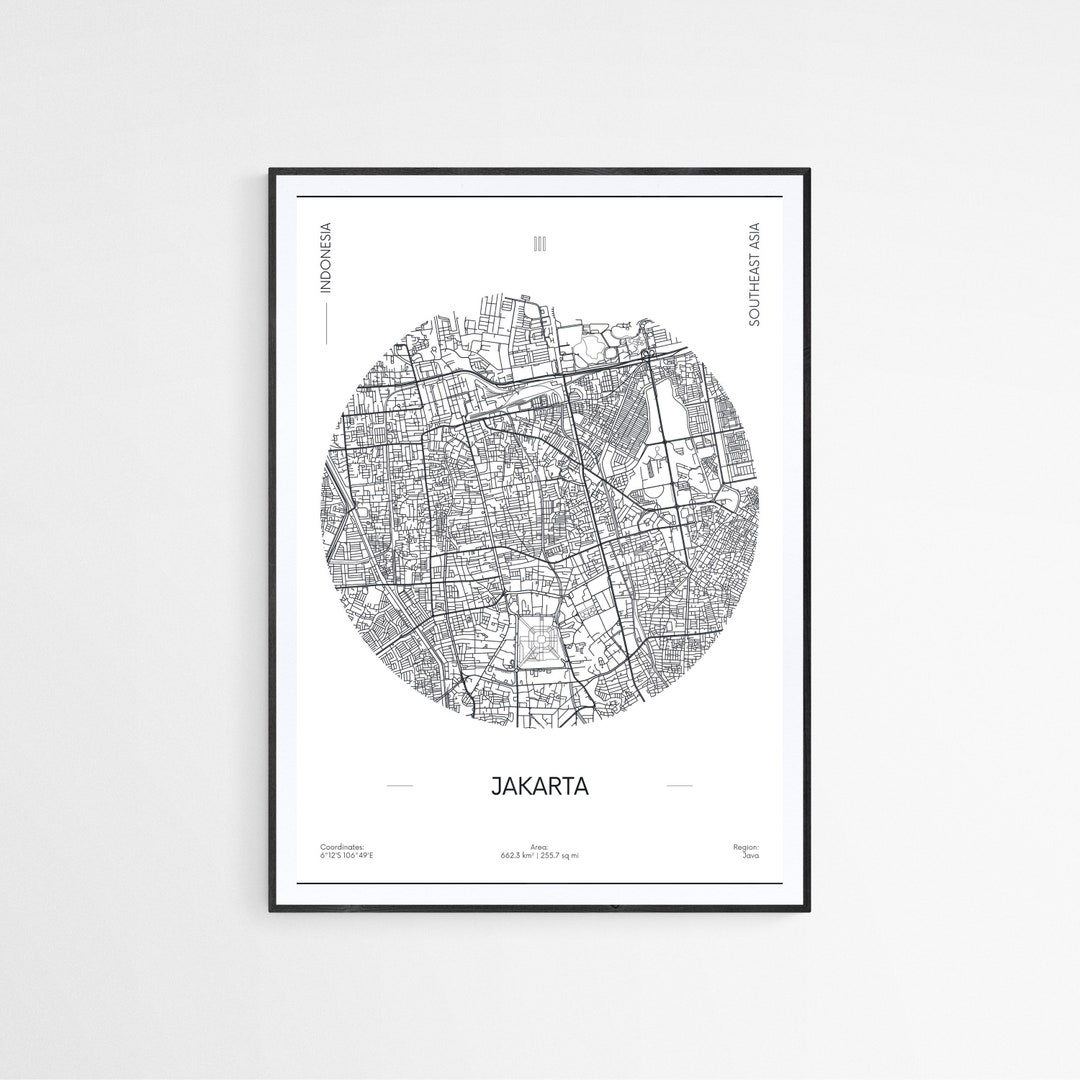 Jakarta Indonesia Detailed City Map Print Urban Home Office Decor ...