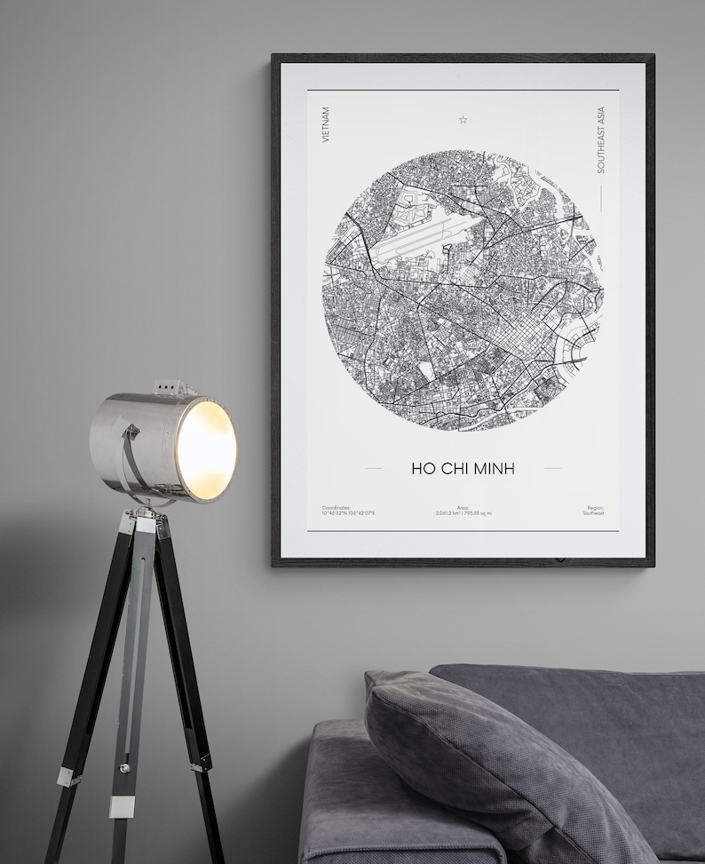 Ho Chi Minh Map Vietnam Cityscape Saigon Street Art Urban Asia Decor ...