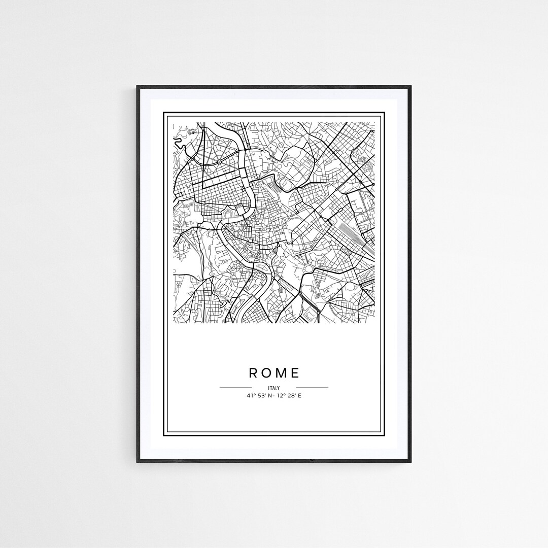Rome City Street Map Art Print Detailed Monochrome Cartography Italian ...