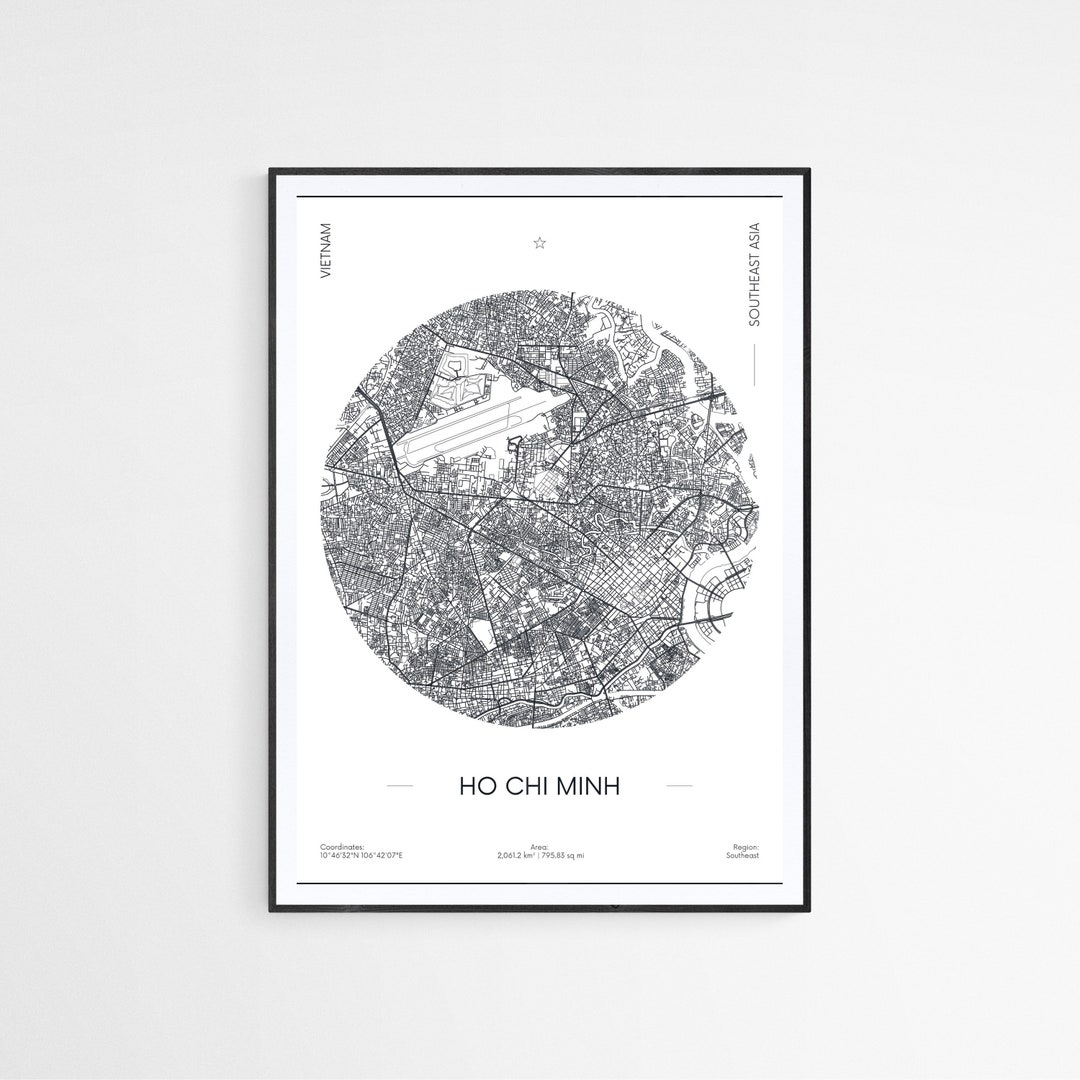 Ho Chi Minh Map Vietnam Cityscape Saigon Street Art Urban Asia Decor ...