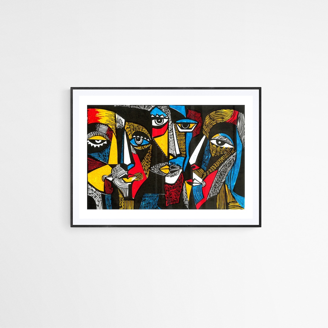 Colorful Cubist Print Abstract Faces Artwork Bold Modern Decor ...