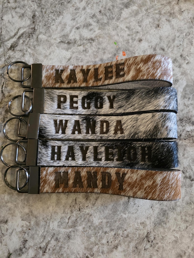 Personalized Cowhide Wristlet Keychain - Etsy