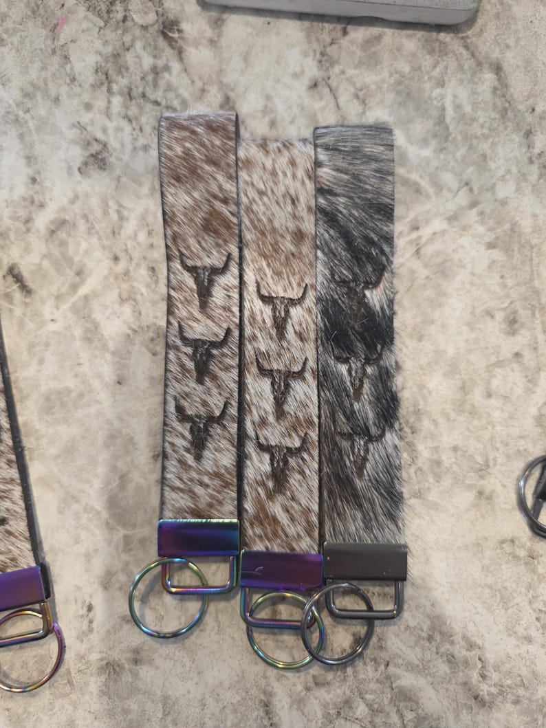Personalized Cowhide Wristlet Keychain - Etsy
