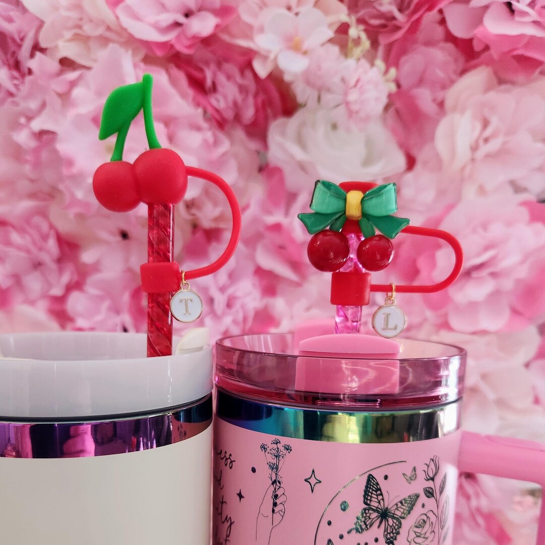 Cherry Straw Topper: Personalized Initial Charm, Tumbler Accessories - Etsy